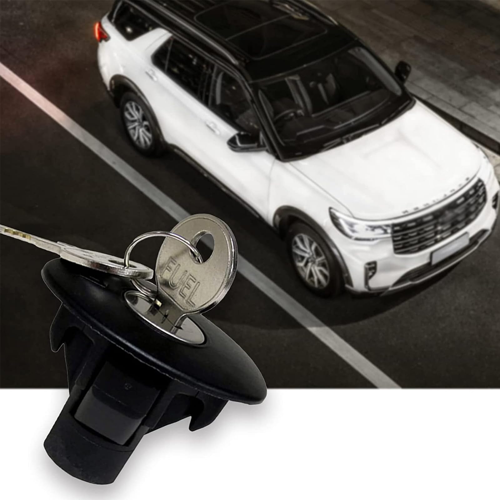 GKmow Pack-1 Locking Fuel Tank Gas Cap, Lock Filler Plug for Edge Escape Expedition Explorer F150 Fiesta Flex Focus Fusion Taurus # 8U5Z-9C268-B (Black)