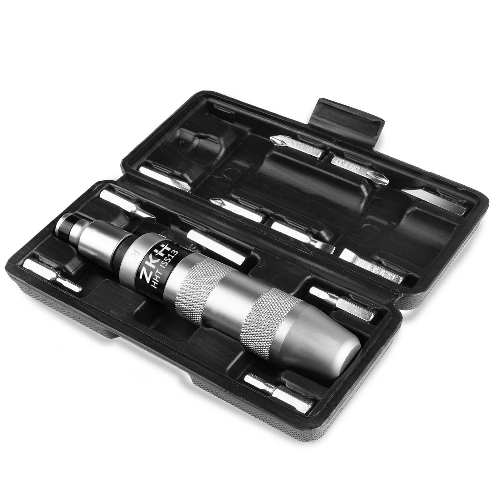 ZKH 1/2" CR-V Hand Impact Screwdriver, Manual Reversible Impact Driver Includes 12-Piece Slotted, Phillips, Hexagonal Bit Set, Disengage Rusted Fasteners or Frozen Bolts, Ideal Hand Tool for Men, Dad