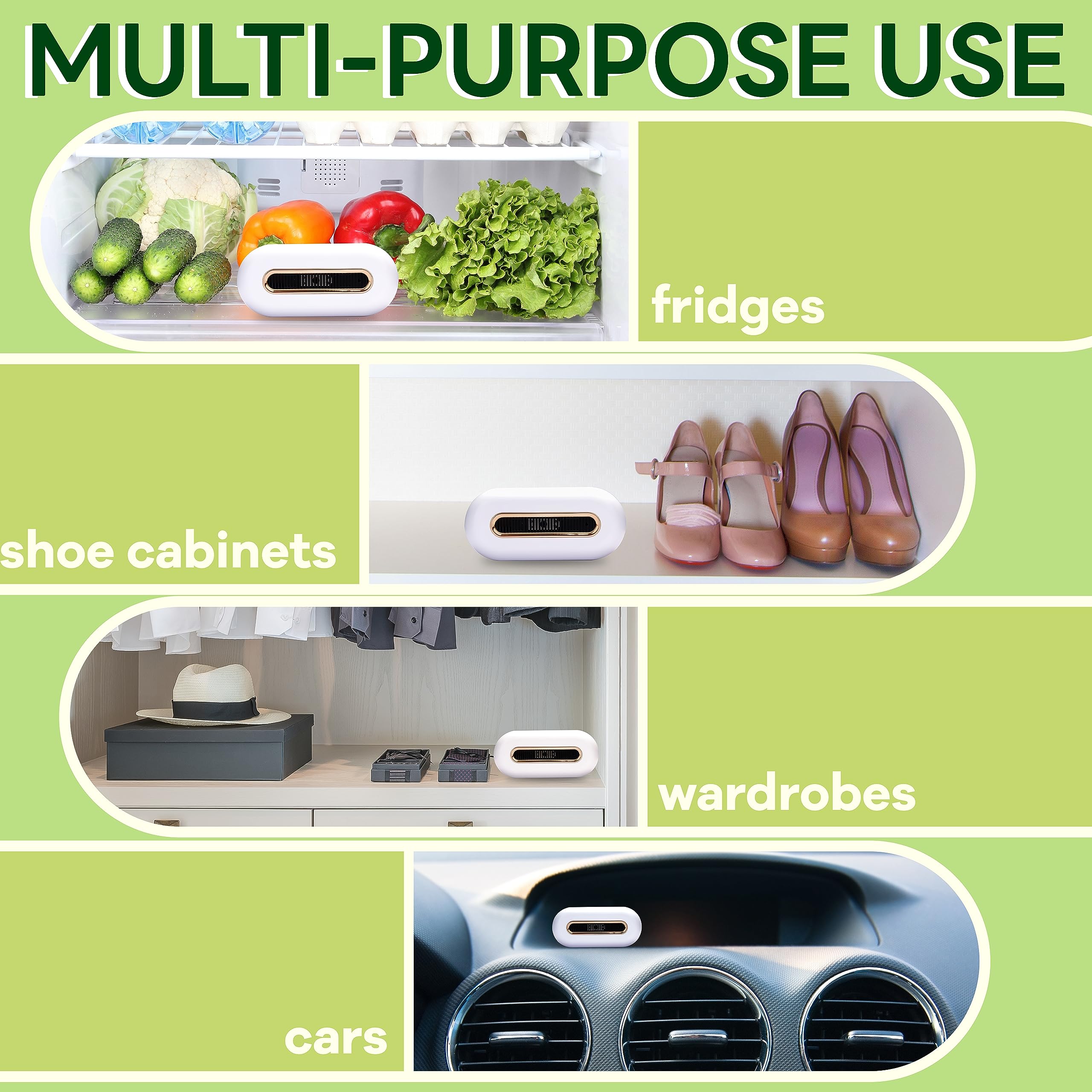 Mini USB Fridge Deodorizer Refrigerator: Odor Eliminator Reusable Ozone Odor Deodorizer USB Rechargeable with Hanging Holder for Fridge, Car, Closet, Wardrobe