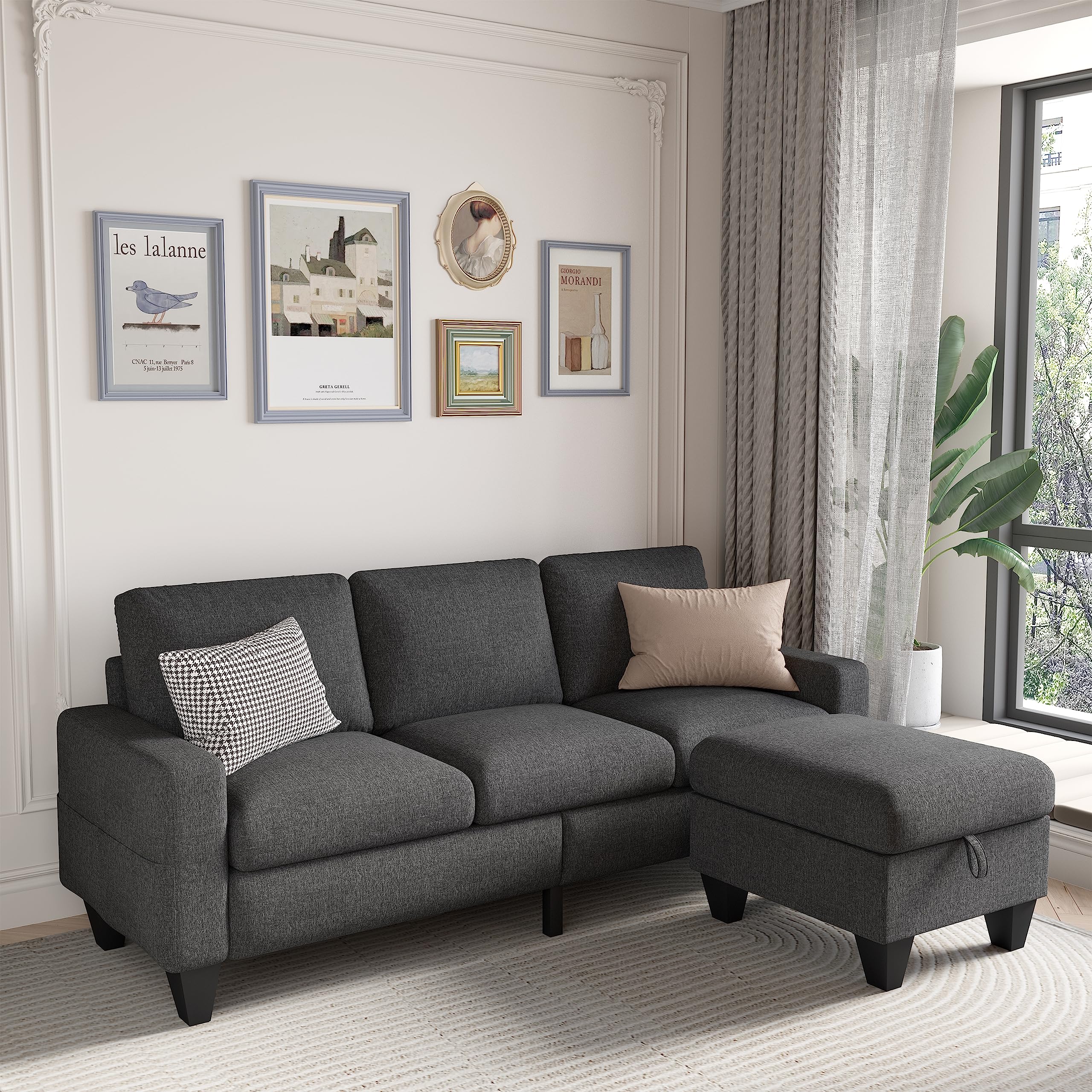 Youmumeub Sectional Sofa, L Shaped Couches for Living Room with Movable Ottoman Small Snowflake Sofas Modular Furniture Set for Apartment Small Space Loft