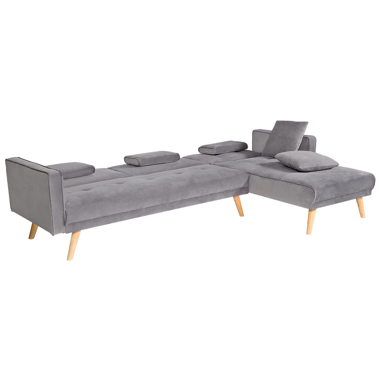 Eafurn L-Shaped Sectional Sofa with Adjustable Backrest and Chaise Lounge,3 Seat Upholstered Sleeper Futon Couch with Solid Wood Legs,Right Hand Facing Tufted Seater Sofa & Couch with 5 Pillows