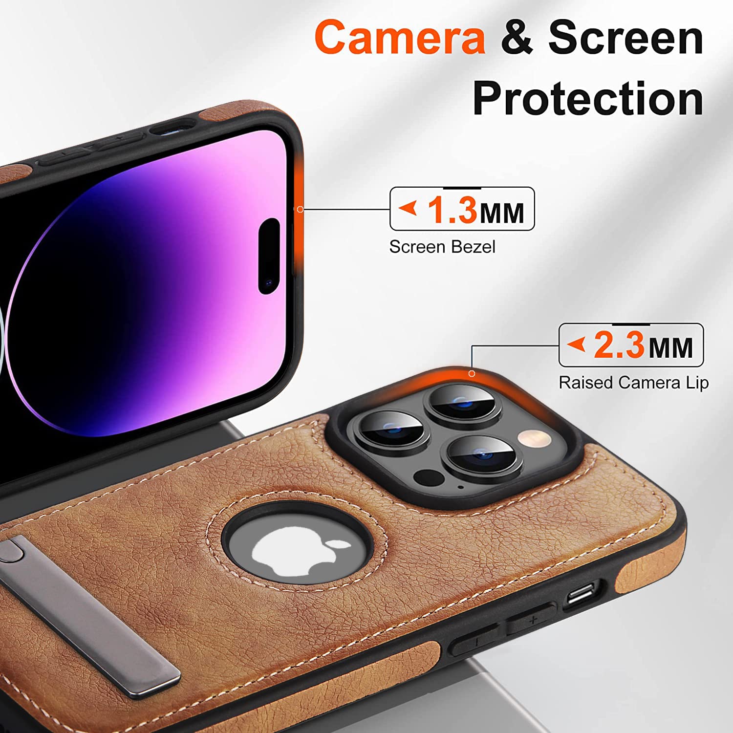 WTCASE for iPhone 13 Pro Max Leather Case, Thin Flexible Soft Grip Luxury Vgean Cover for Men, Protective Slim Kickstand Shockproof Phone Cases Compatible with iPhone 13 Pro Max(2021) 6.7" (Brown)