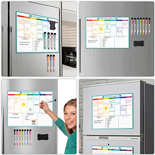 MaxGear Weekly Dry Erase Board for Fridge, Magnetic Calendar Whiteboard Planner for Refrigerator with Stain Resistant Technology, Include 7 Fine Point Markers and 1 Eraser, 17"x12"
