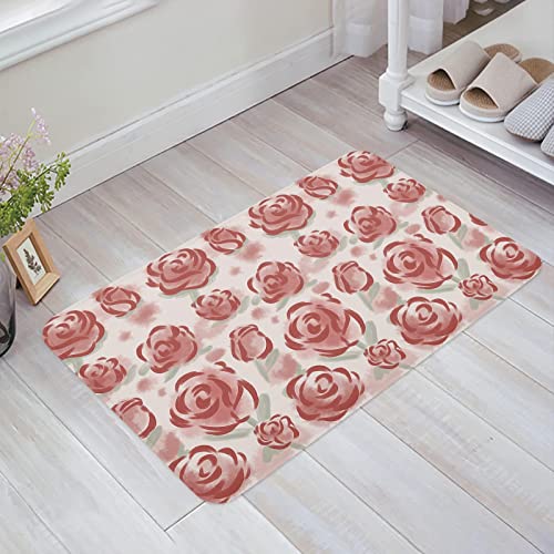 Watercolor Flowers Floral Red Orange Bath Rugs, Non-Slip Durable Rug, Memory Foam Soft Bath Mats Absorbent Mat for Shower Bathroom - 16" x 24"