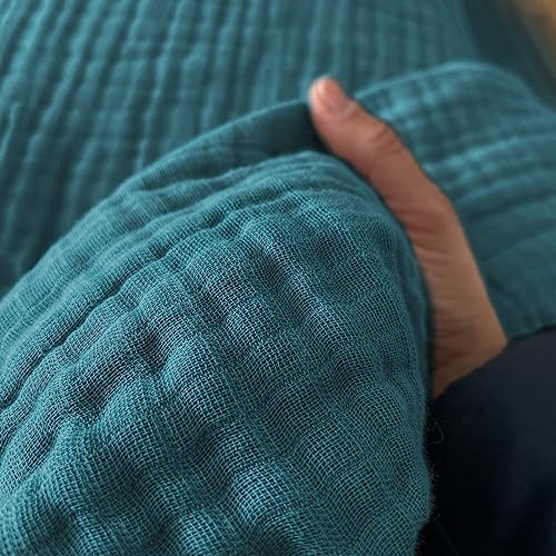 Muslin Throw Blanket, 4-Layer Soft & Breathable Gauze Summer Throw Blanket for Bed, Couch, 50"X60" Lightweight Teal Throw Blanket with Tassels, All Season