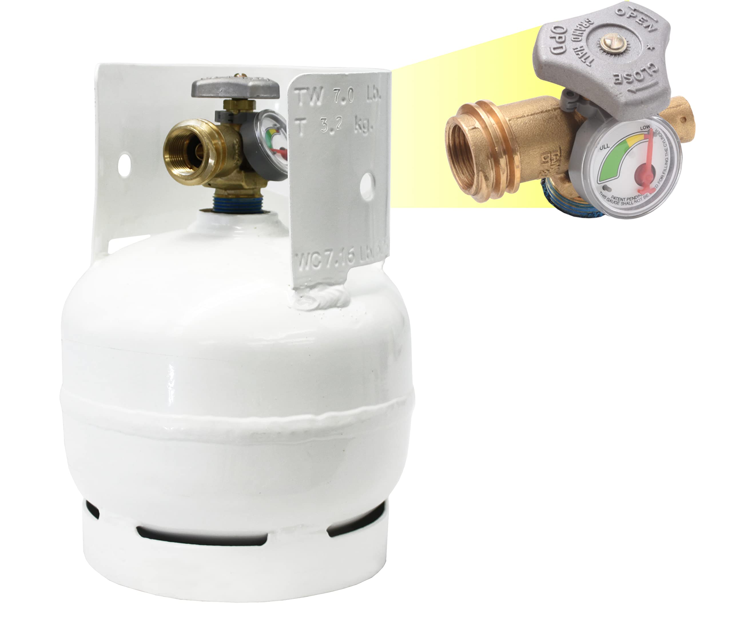 Flame King YSN03 3lb Steel Propane Tank Cylinder with Gauge and OPD Valves for Grills and BBQs, Camping, Fishing, & Outdoor Activities, White