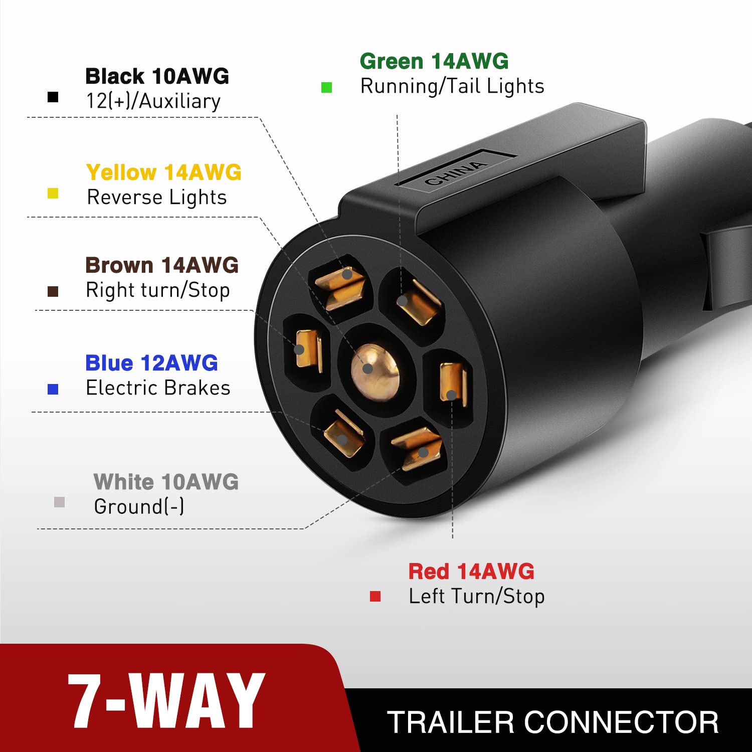 Nilight 16 Feet Heavy Duty 7 Way Plug Inline Trailer Cord 7-Pin Trailer Cord Wire Cable for Truck Camper Blade Molded RV Cable Weatherproof & Corrosion Resistant-16FT