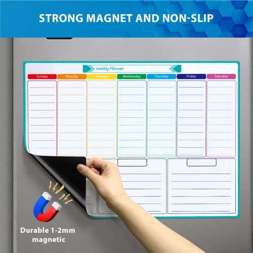 MaxGear Weekly Dry Erase Board for Fridge, Magnetic Calendar Whiteboard Planner for Refrigerator with Stain Resistant Technology, Include 7 Fine Point Markers and 1 Eraser, 17"x12"