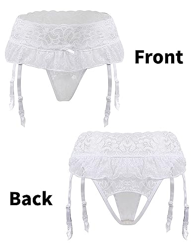 Valentine Garter Belt Lingerie White Lace Garter Belt Set for Women Plus Size Mesh Garter Blets with 4 Straps for Thigh High Stockings