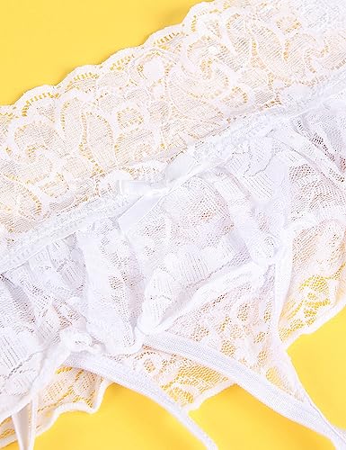 Valentine Garter Belt Lingerie White Lace Garter Belt Set for Women Plus Size Mesh Garter Blets with 4 Straps for Thigh High Stockings