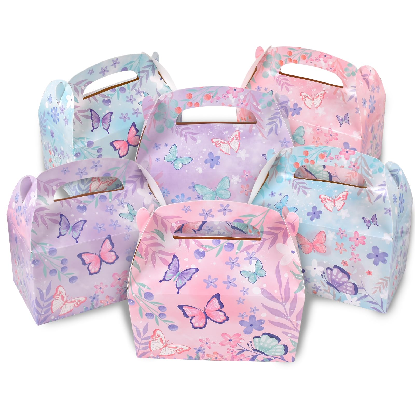 Butterfly Birthday Party Supplies Butterfly Party Favor Box, Gift Box, Treat Boxes, Candy Box for Butterfly Birthday Party Decorations, Mix 3 designs, 24Pack.