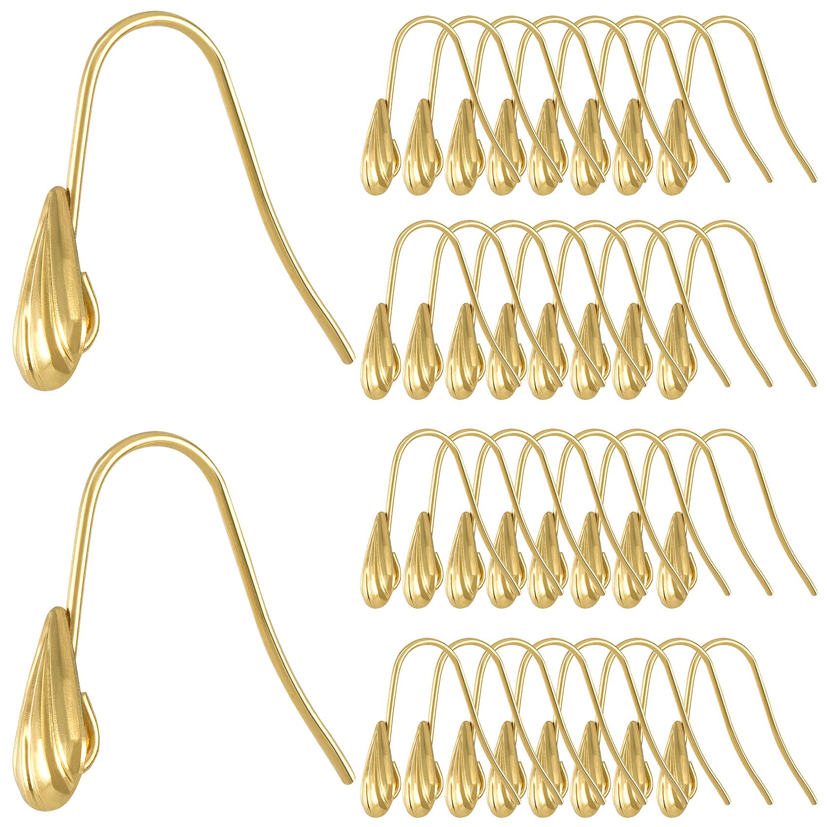 HIZNIC 50PCS 18K Gold Plated Leverback Earring Hooks Hypoallergenic Ear Wires with Dangle Loops for Women Craft, DIY Dangle Earrings Findings