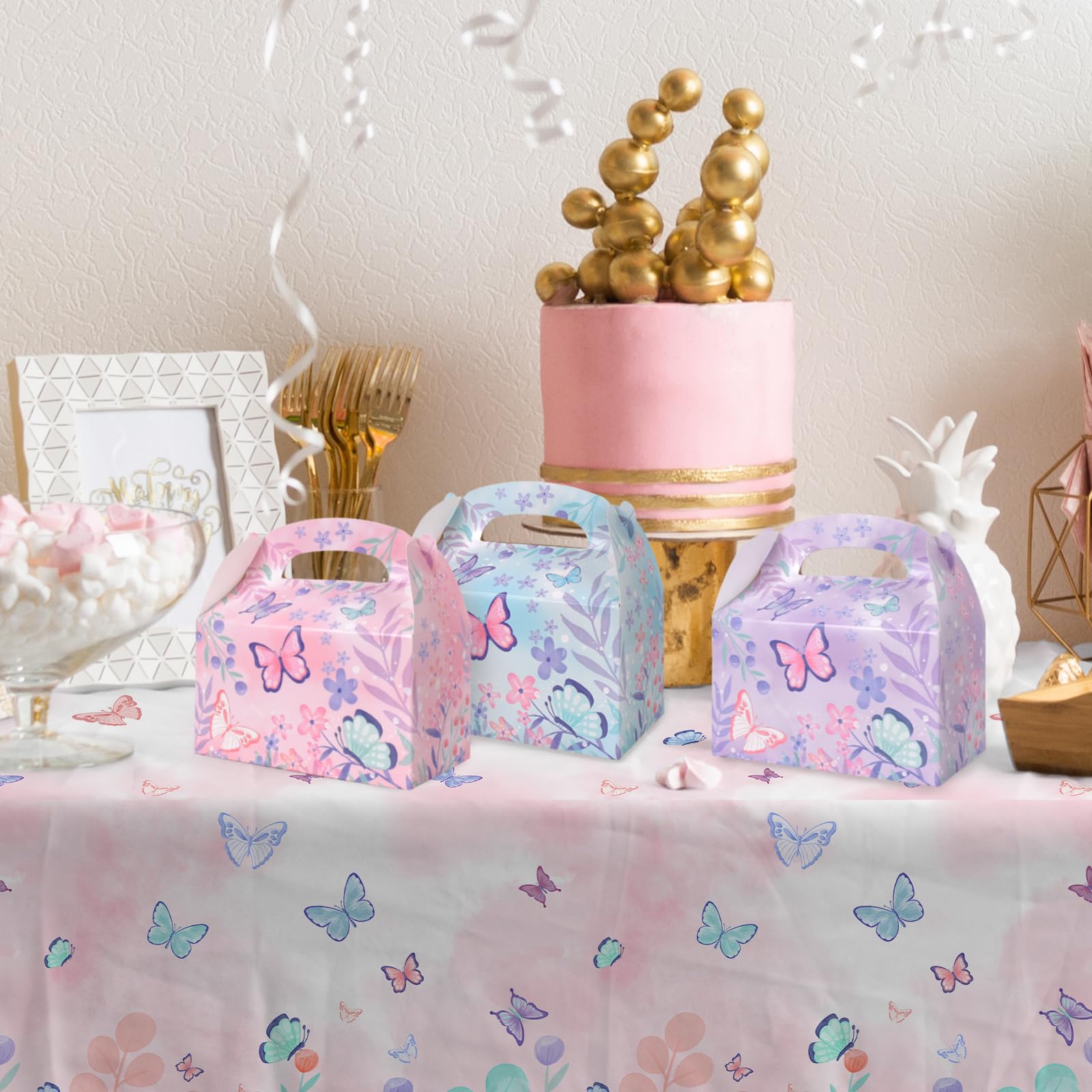 Butterfly Birthday Party Supplies Butterfly Party Favor Box, Gift Box, Treat Boxes, Candy Box for Butterfly Birthday Party Decorations, Mix 3 designs, 24Pack.