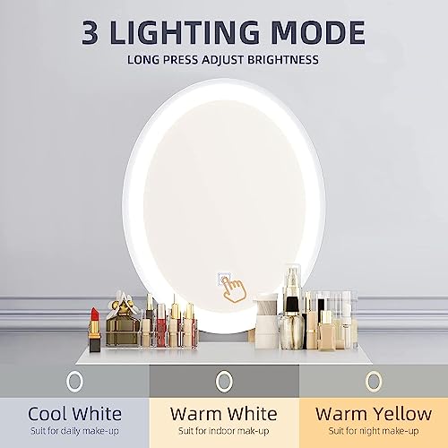 YOURLITE Makeup Vanity Desk with Lights,Small Vanity with Adjustable Brightness Mirror for Samll Spaces,Vanity Desk with Drawers (31.5", Oval Mirror Wood)