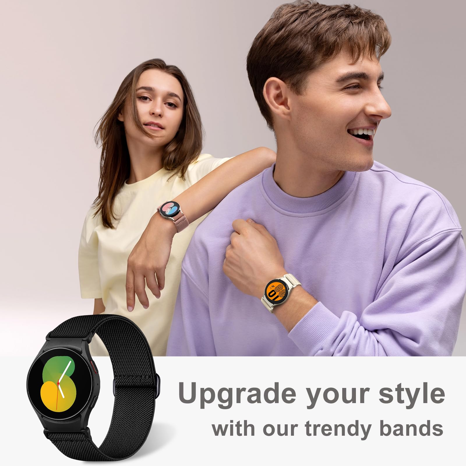 6 Pack No Gap Watch Bands Compatible with Samsung Galaxy Watch 6 5 4 40mm 44mm, 5 Pro 45mm Band, 4 Classic 42mm 46mm, Sport Elastic Nylon Stretchy Strap for Women Men