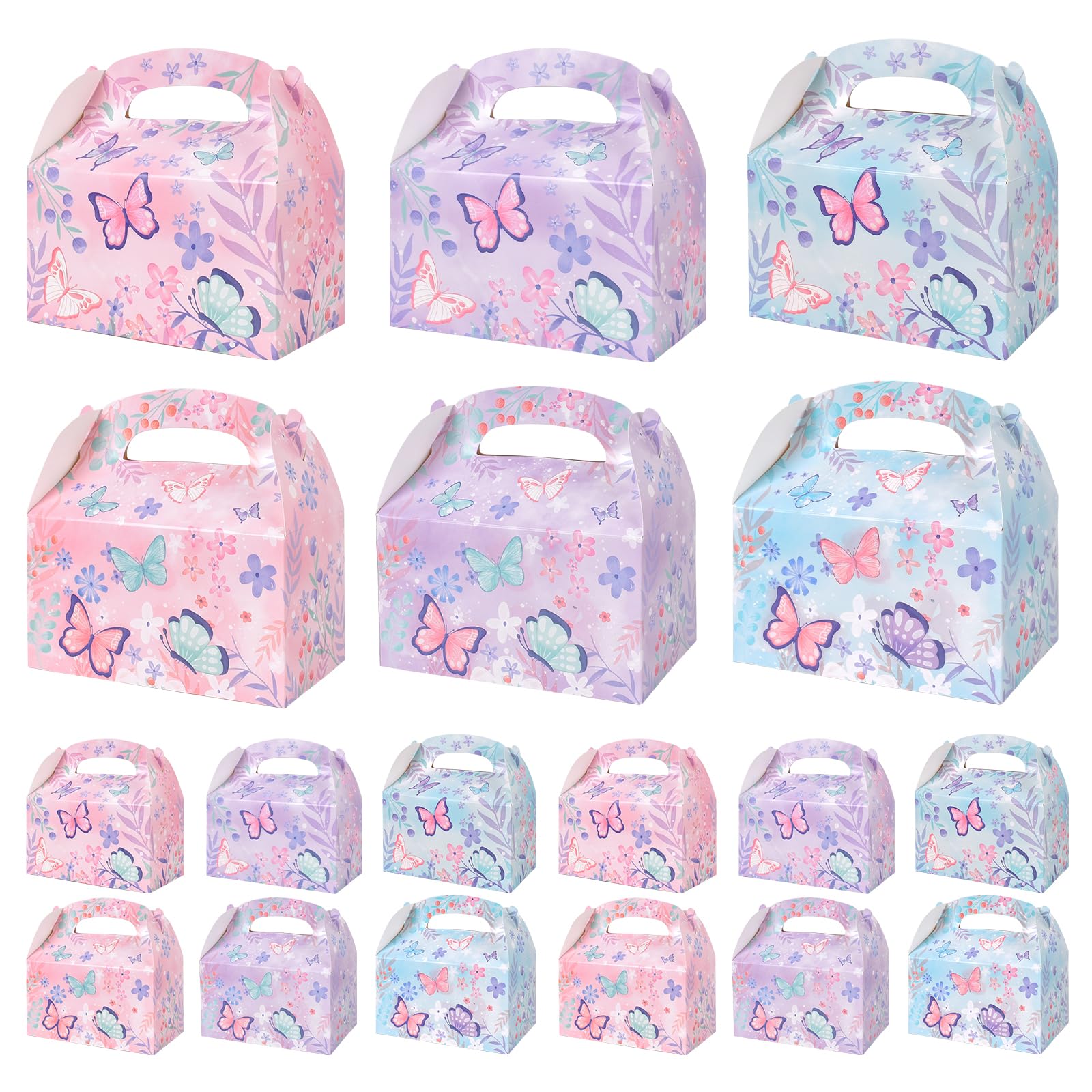 Butterfly Birthday Party Supplies Butterfly Party Favor Box, Gift Box, Treat Boxes, Candy Box for Butterfly Birthday Party Decorations, Mix 3 designs, 24Pack.