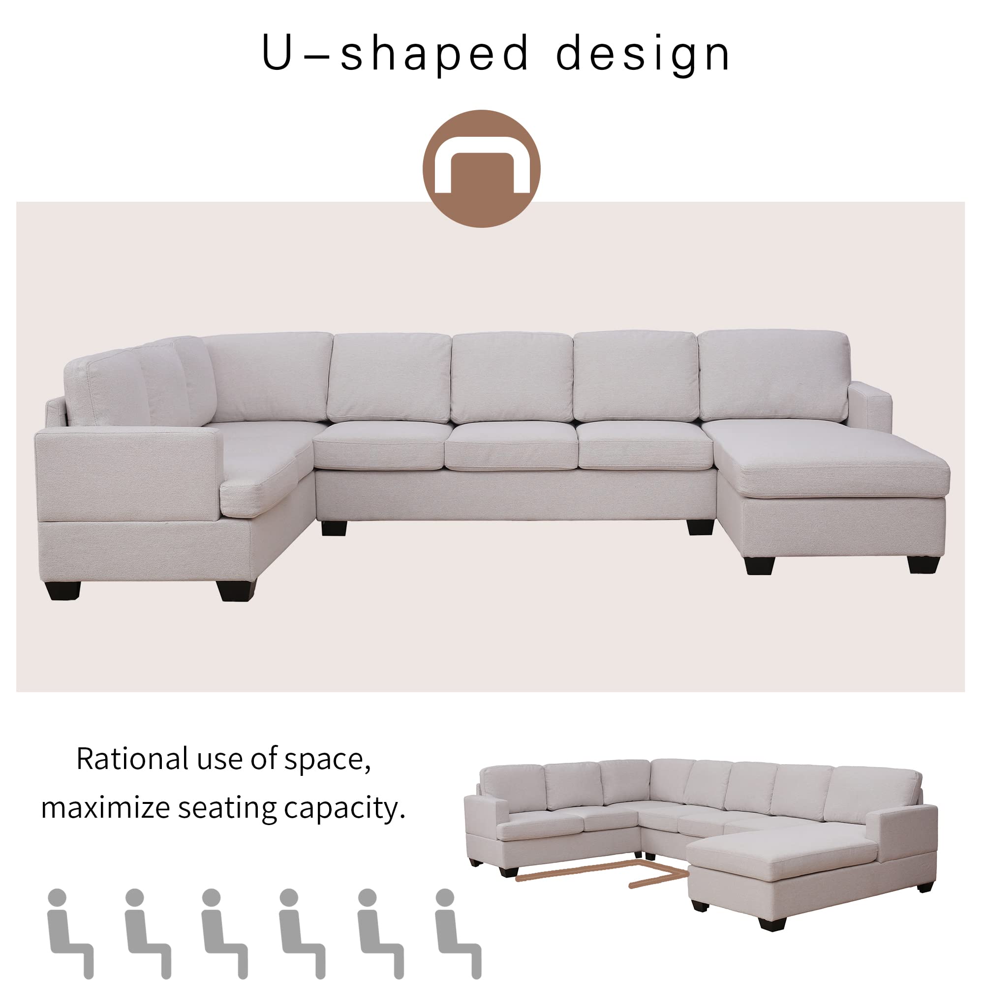 RUNNA U-Shape Upholstered Large Sectional Sofa,Extra Wide Chaise Lounge Couch,for Apartment Living Room Furniture (Beige@N)