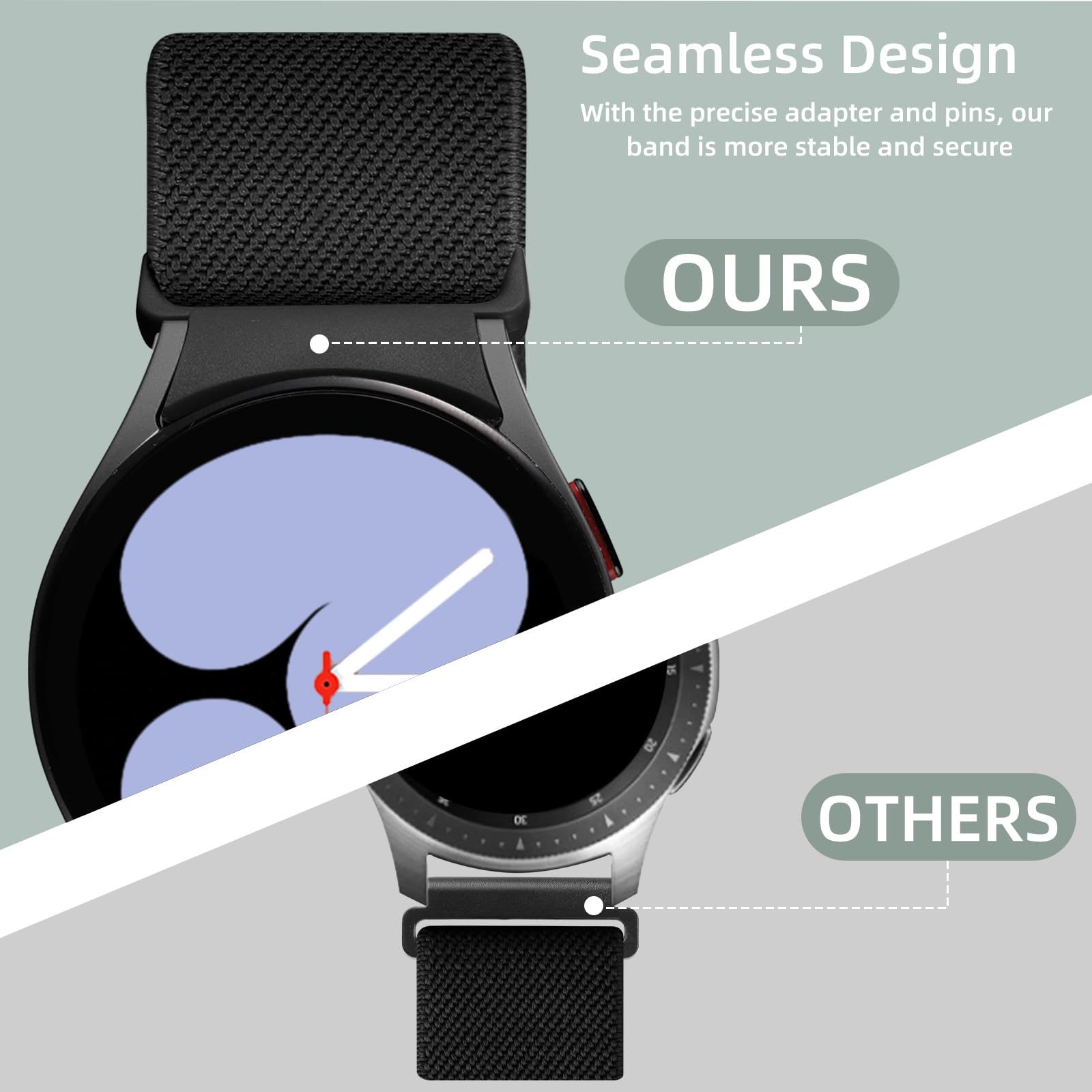 6 Pack No Gap Watch Bands Compatible with Samsung Galaxy Watch 6 5 4 40mm 44mm, 5 Pro 45mm Band, 4 Classic 42mm 46mm, Sport Elastic Nylon Stretchy Strap for Women Men