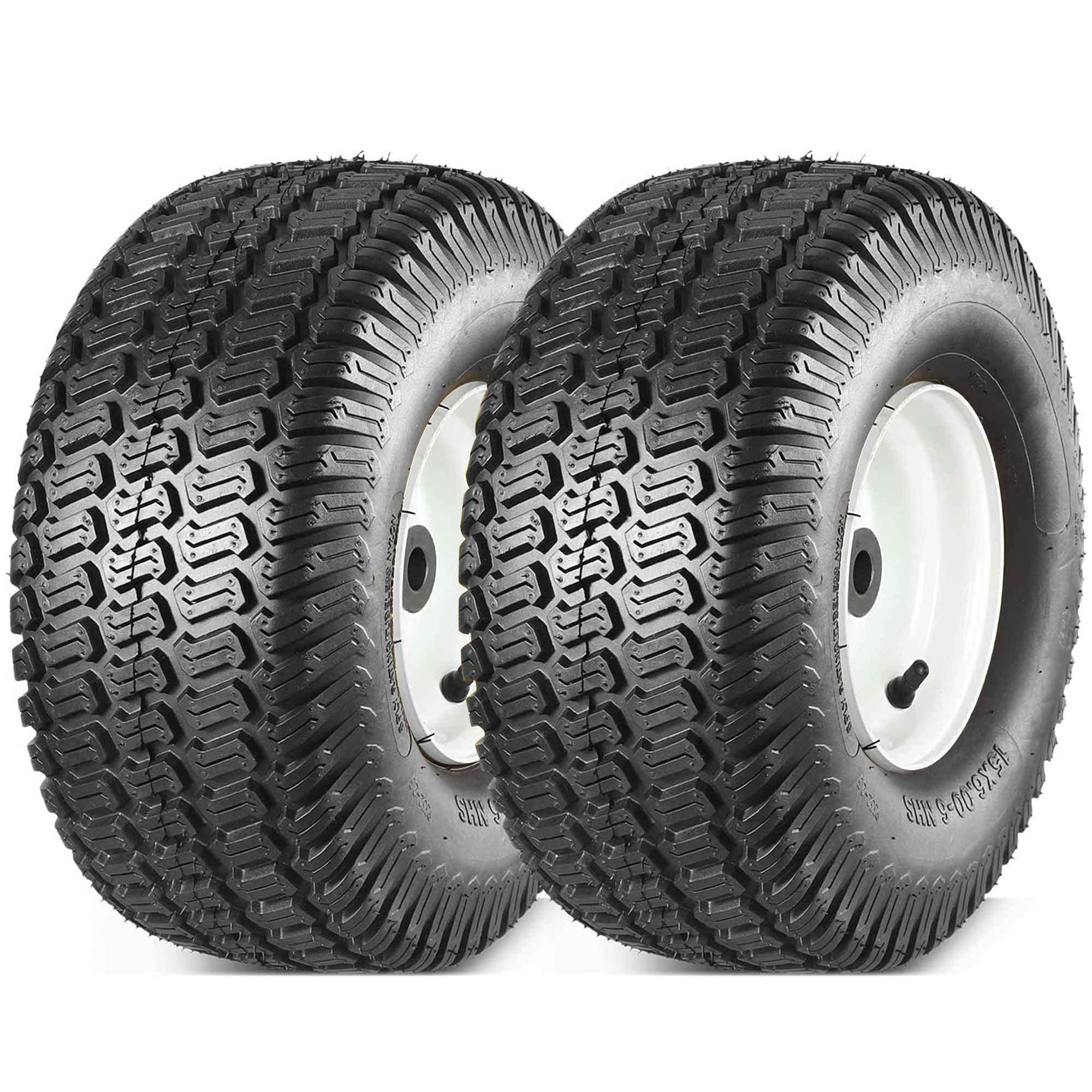 15x6.00-6 Lawn Mower Tires, Riding Lawn Mower Tires 15x6.00-6, 4 Ply Tubeless Lawn Tractor Tires, 3" Offset Hub Long with 3/4" Bushings, Pack of 2