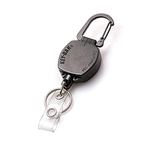 KEY-BAK 0KB1-0A24 Sidekick ID Badge and Key Reel, 24" Kevlar Cord, Tough Polycarbonate Case, Zinc Alloy Metal Carabiner (0KB1-0A24) , Black