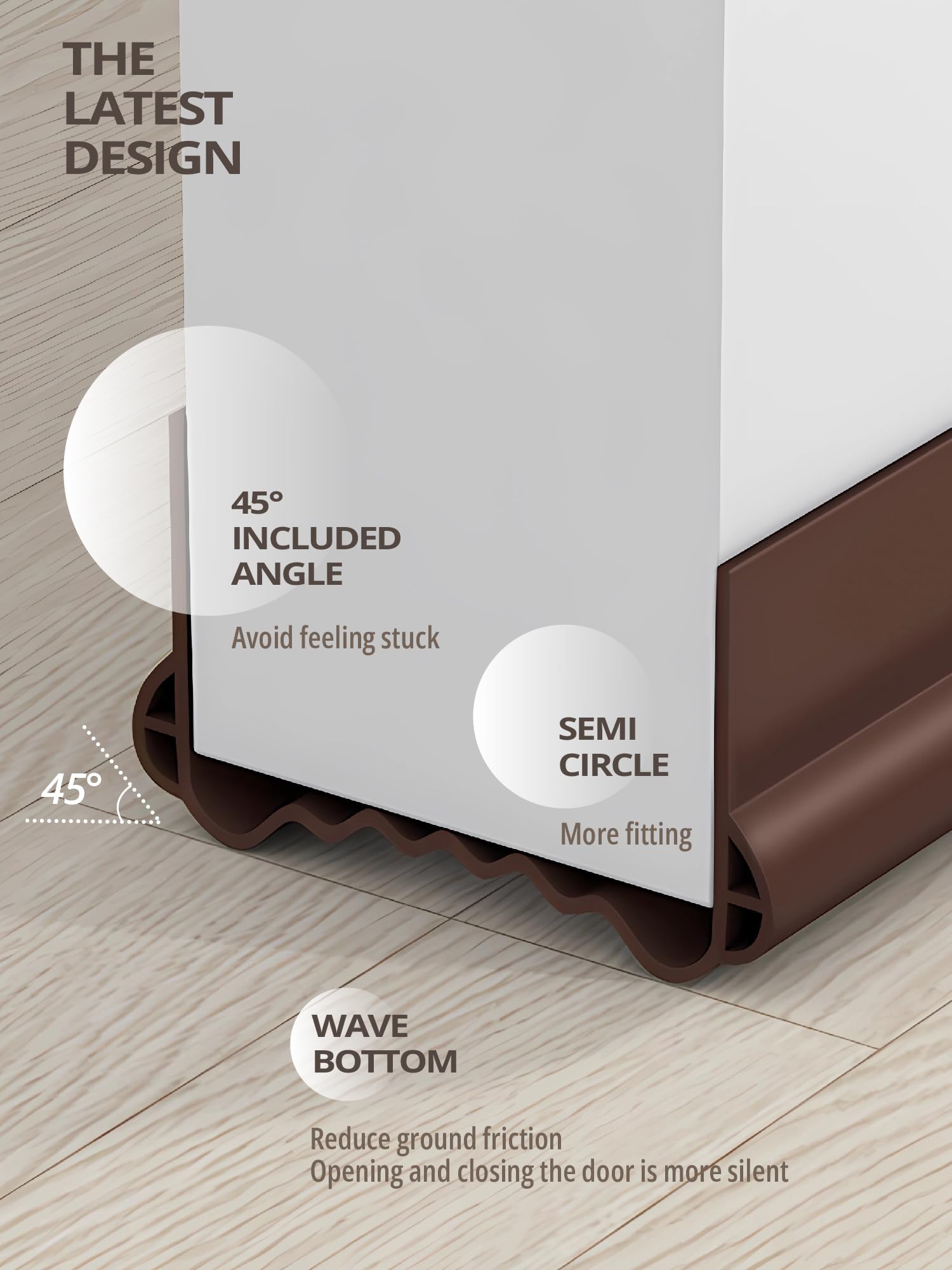 Vastaia Door Draft Stopper Under Door Draft Blocker Insulator Door Sweep Weather Stripping Noise Stopper Strong Adhesive 39" Length (Brown)