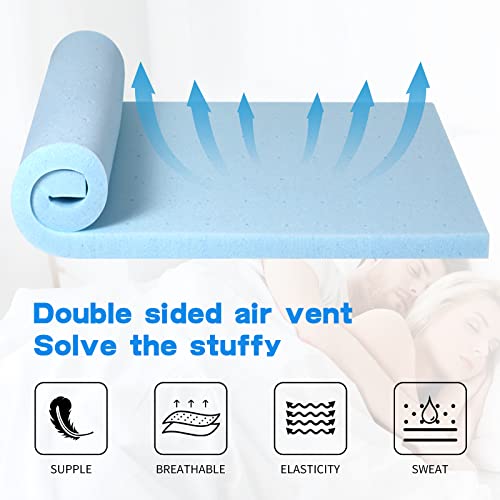 BLKMTY Twin Mattress Topper 3 Inch Ventilated Memory Foam Mattress Gel Memory Mattress Topper Breathable Soft Mattress in a Box, Blue