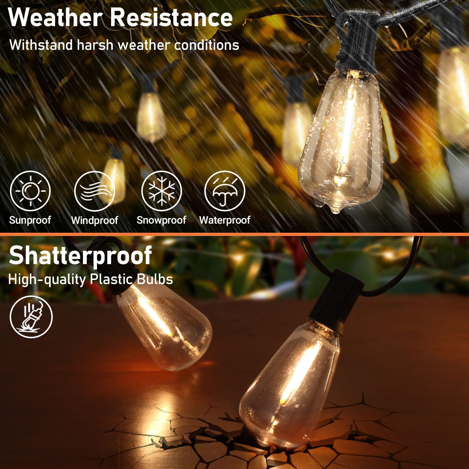 100FT Outdoor Solar String Lights with Remote, USB Rechargeable LED Patio Lights with 52 Timer Dimmable ST38 Edison Bulbs, Enhanced 5W Solar Panel Outside Hanging Lights for Porch Garden Deck Backyard