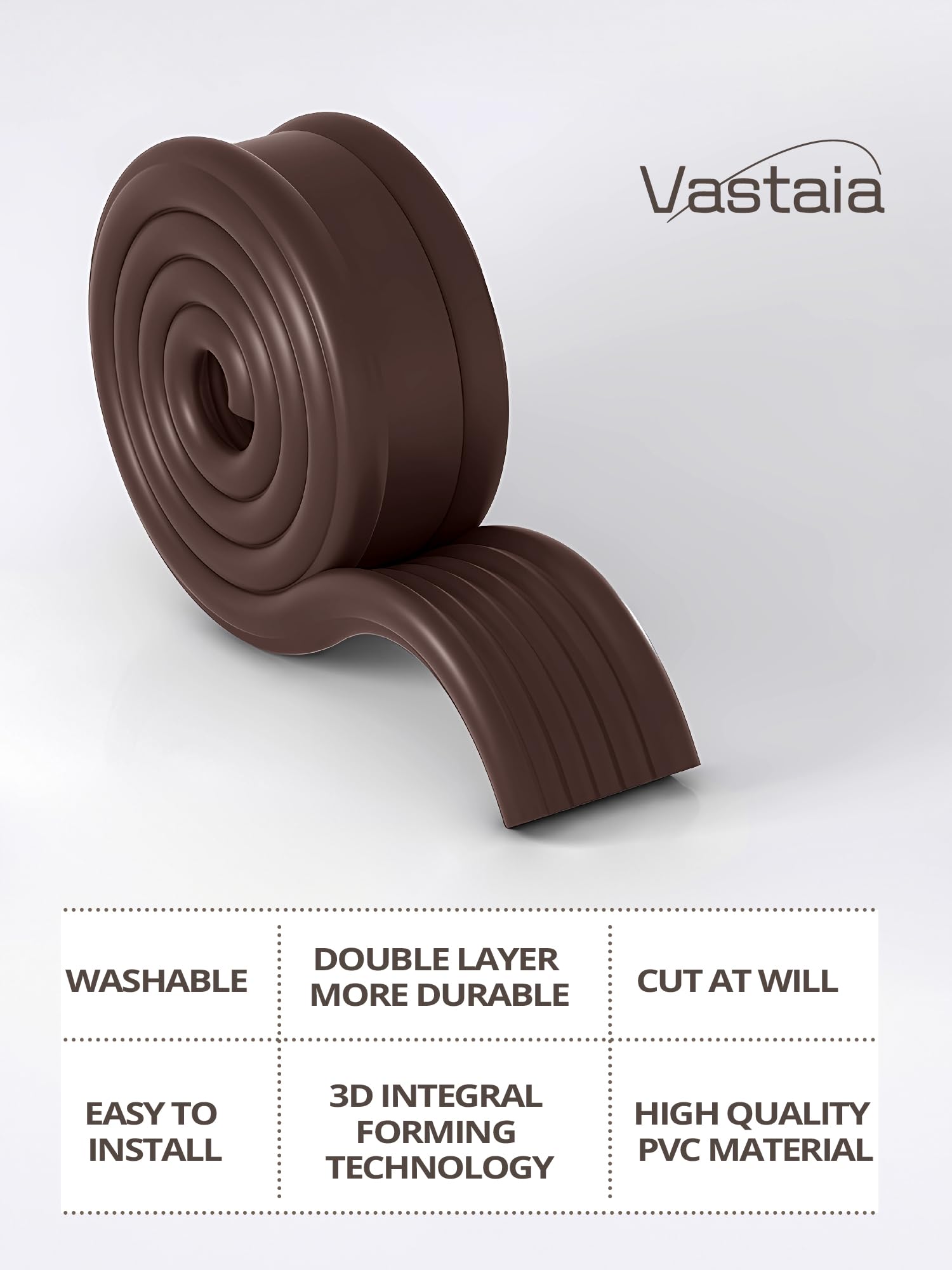 Vastaia Door Draft Stopper Under Door Draft Blocker Insulator Door Sweep Weather Stripping Noise Stopper Strong Adhesive 39" Length (Brown)