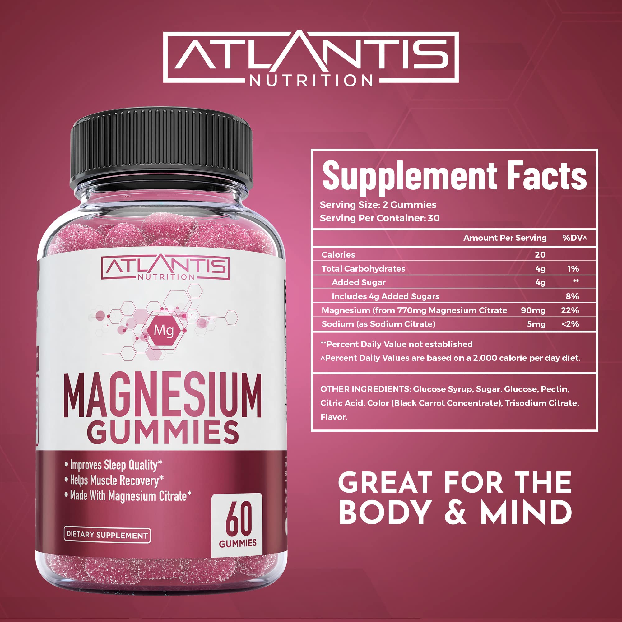 Magnesium 60 Gummies + Sugar Free Keto Apple Cider Vinegar 60 Gummies