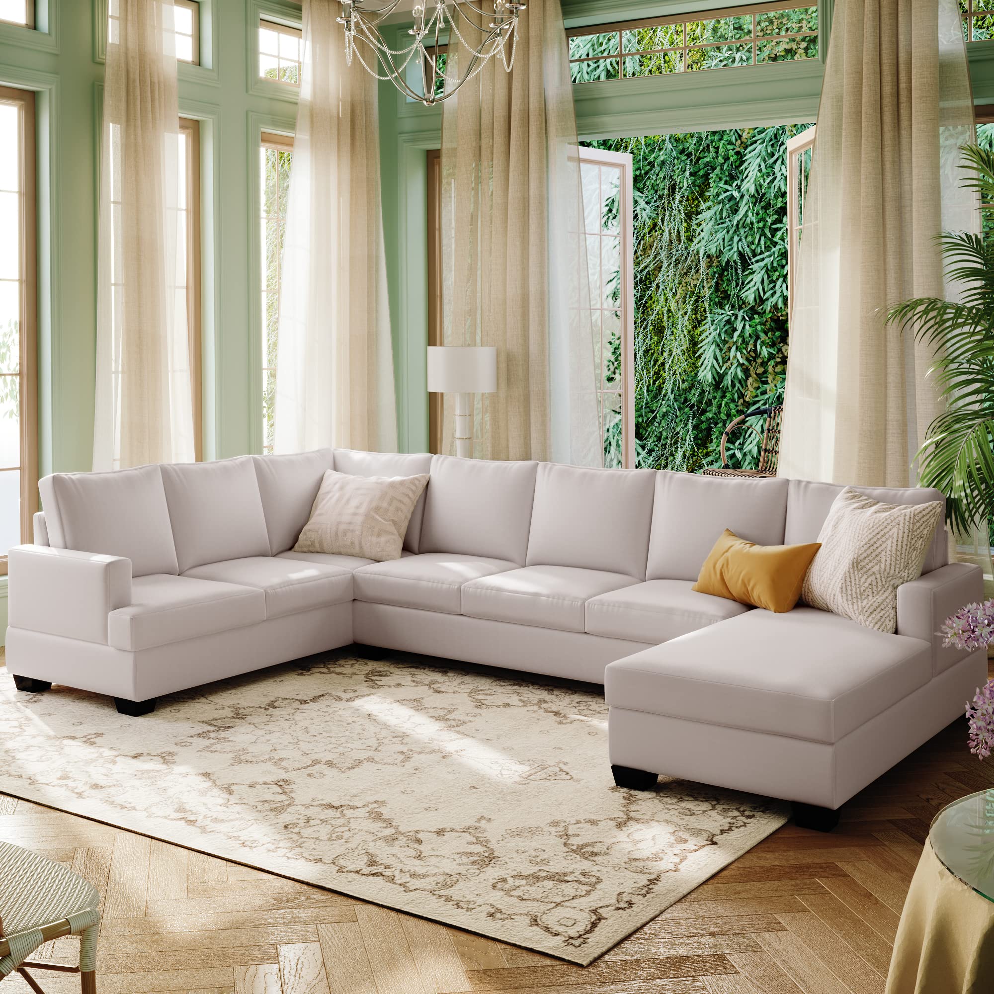 RUNNA U-Shape Upholstered Large Sectional Sofa,Extra Wide Chaise Lounge Couch,for Apartment Living Room Furniture (Beige@N)