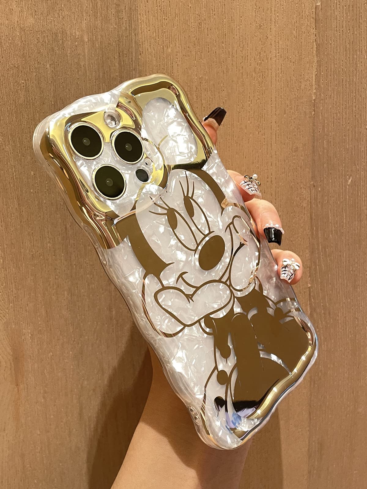 Filaco Cute Case for iPhone 14 Pro Max, Curly Wave Frame Shape Minnie Glitter Cover, Slim Thin Full Camera Lens Protection Case for Women & Girls