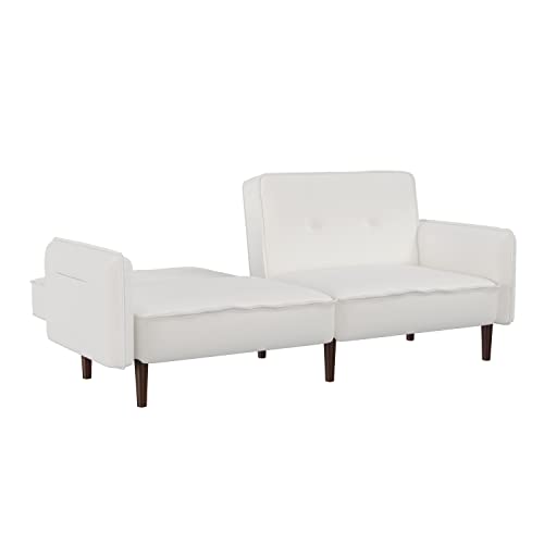 KoiHome Futon Sofa Bed Leisure Adjustable for Backrest, Sleeper Couch Chaise with 2 Pockets, Upholstered Loveseat with 2 Pillows for Living, Bedroom,Office,Waiting Room, Polyester, White