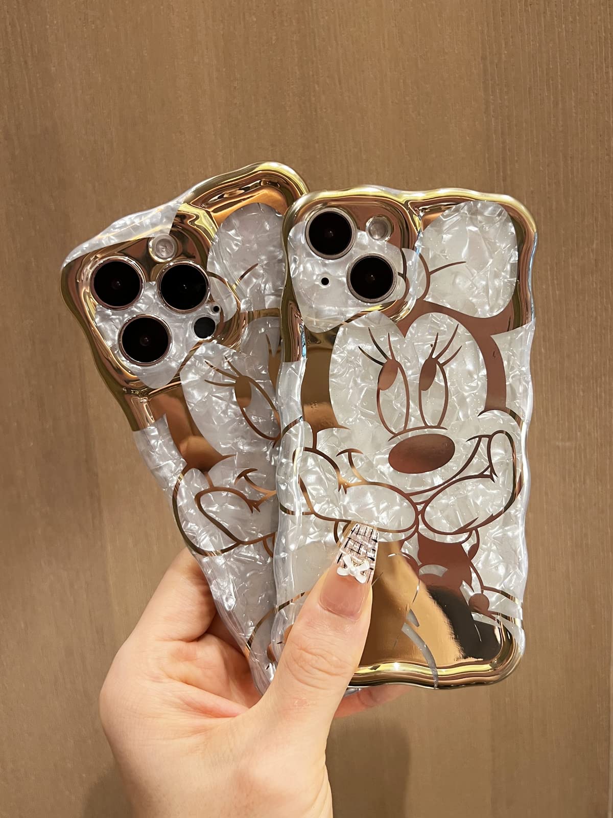 Filaco Cute Case for iPhone 14 Pro Max, Curly Wave Frame Shape Minnie Glitter Cover, Slim Thin Full Camera Lens Protection Case for Women & Girls