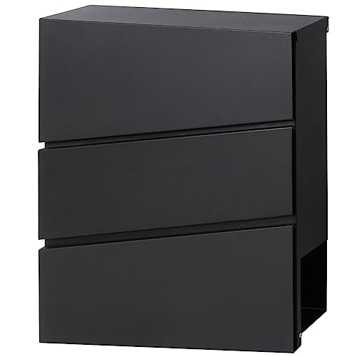 Wall Mounted Mailboxes with Key Lock, Lovndi Large Capacity Drop Mail Locking Box for Outdoor, Lockbox 932 Black Matt