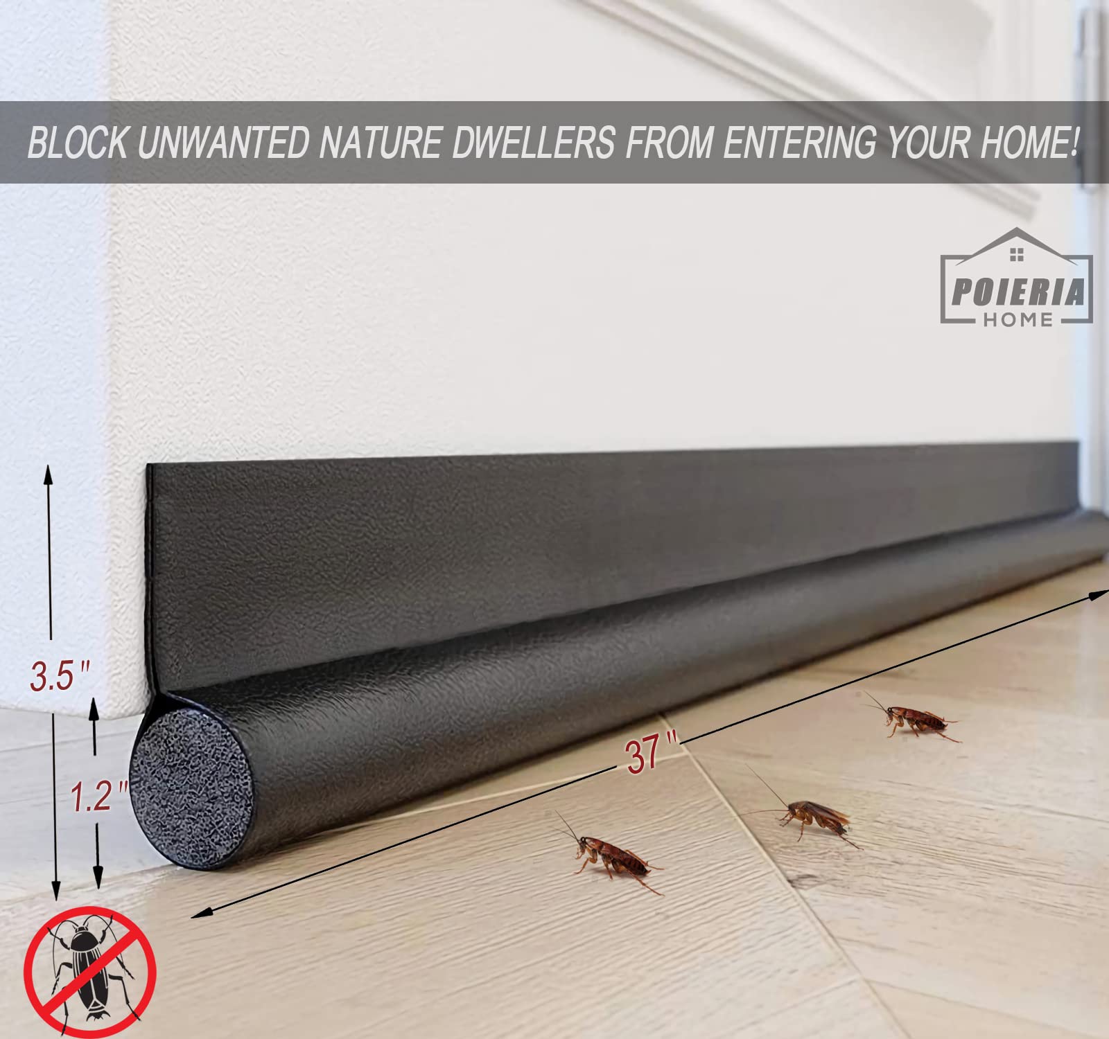 Adjustable Under Door Draft Stopper - 37" White, Blocks Air, Wind, Sound & Light