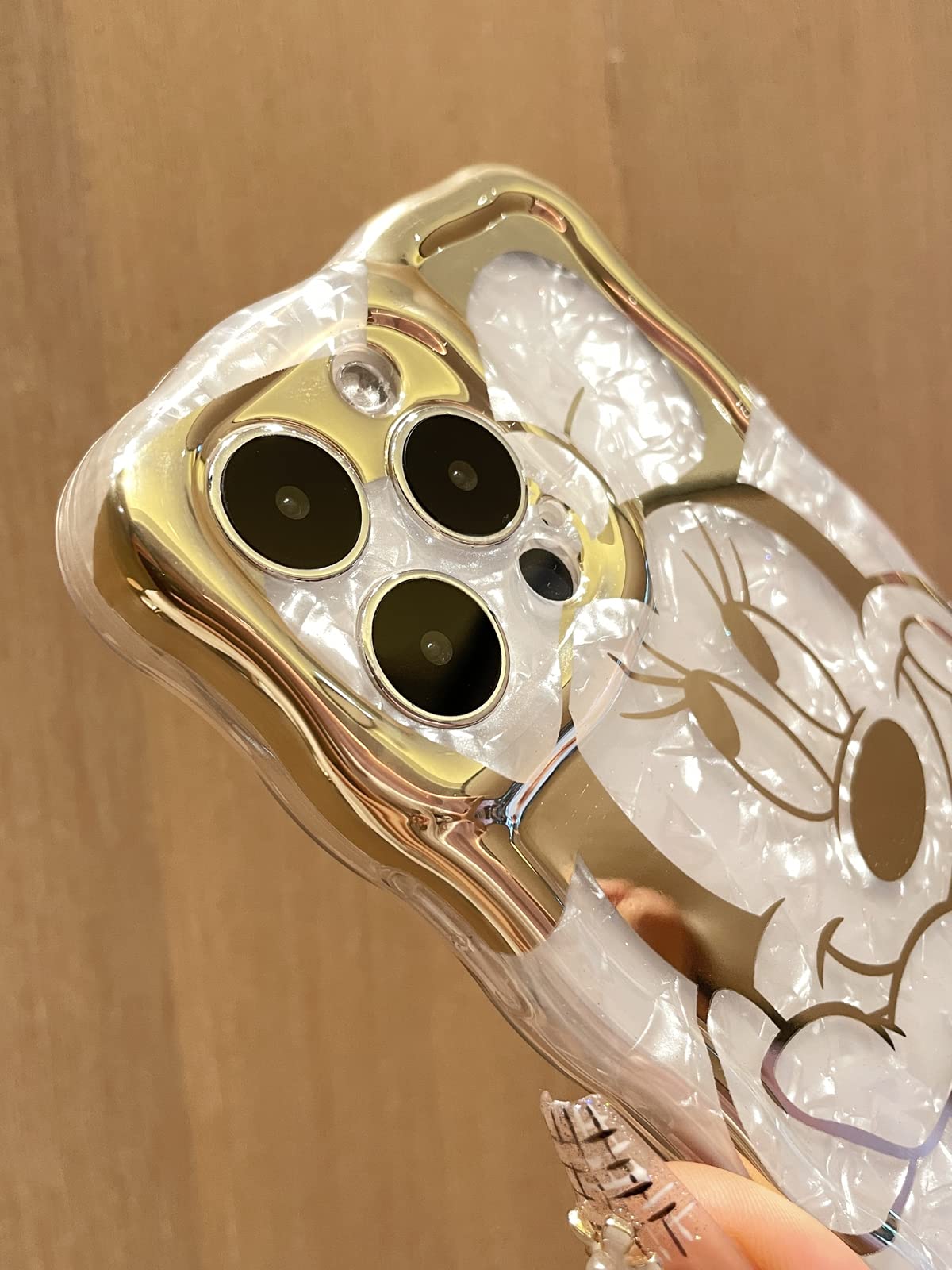 Filaco Cute Case for iPhone 14 Pro Max, Curly Wave Frame Shape Minnie Glitter Cover, Slim Thin Full Camera Lens Protection Case for Women & Girls