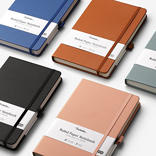 HIUKOOKA 5 Pack College Ruled Journal Notebook, A5 Hardcover Lined Notebook, 188 Numbered Pages, 16 Perforated Pages, Leather Journal for Writing Office School Business, 5.75'' x 8.38'' - Multicolor
