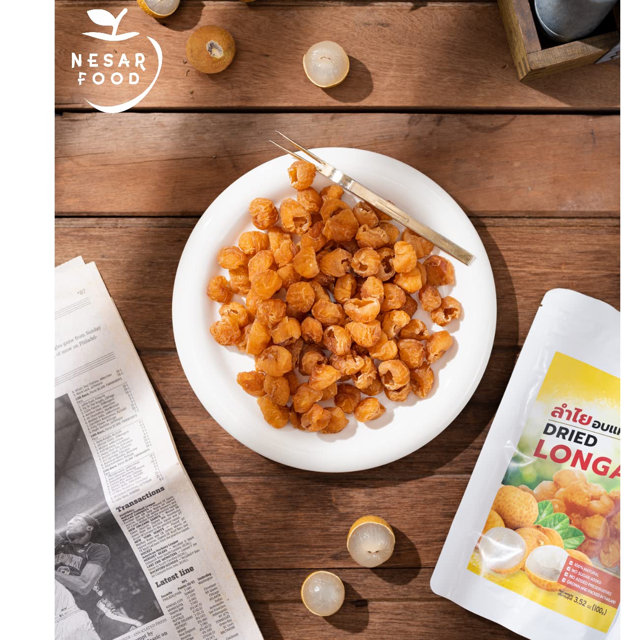 NESAR FOOD Premium Natural Dried Longan Fruit - Delectable Seedless Longan Dry, 100% Fruit Meat, 100g (3.52 oz Pack of 1) - Perfect for Tea, Snacks, and Desserts - All-Natural, No Sugar Added