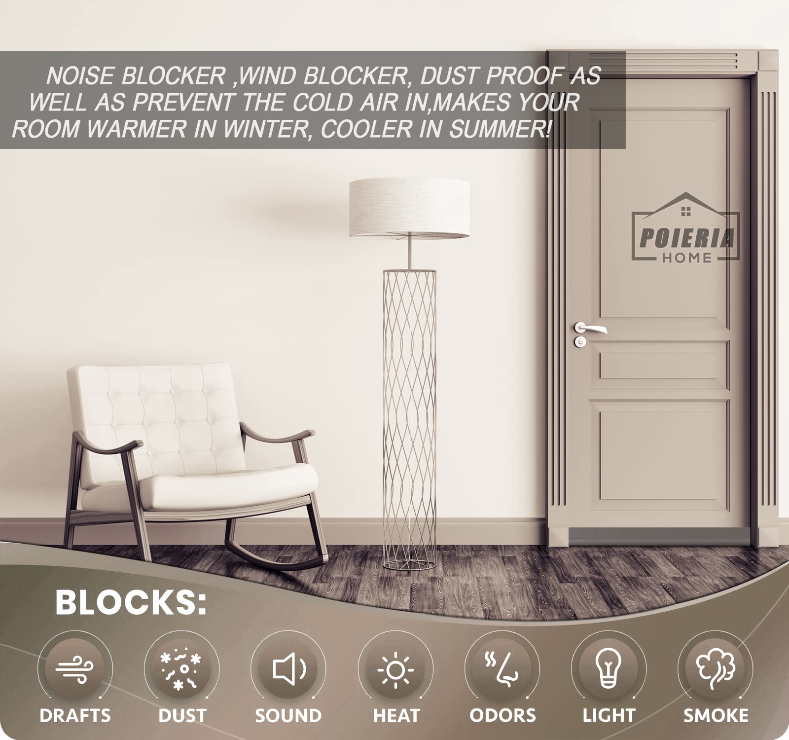 Adjustable Under Door Draft Stopper - 37" White, Blocks Air, Wind, Sound & Light
