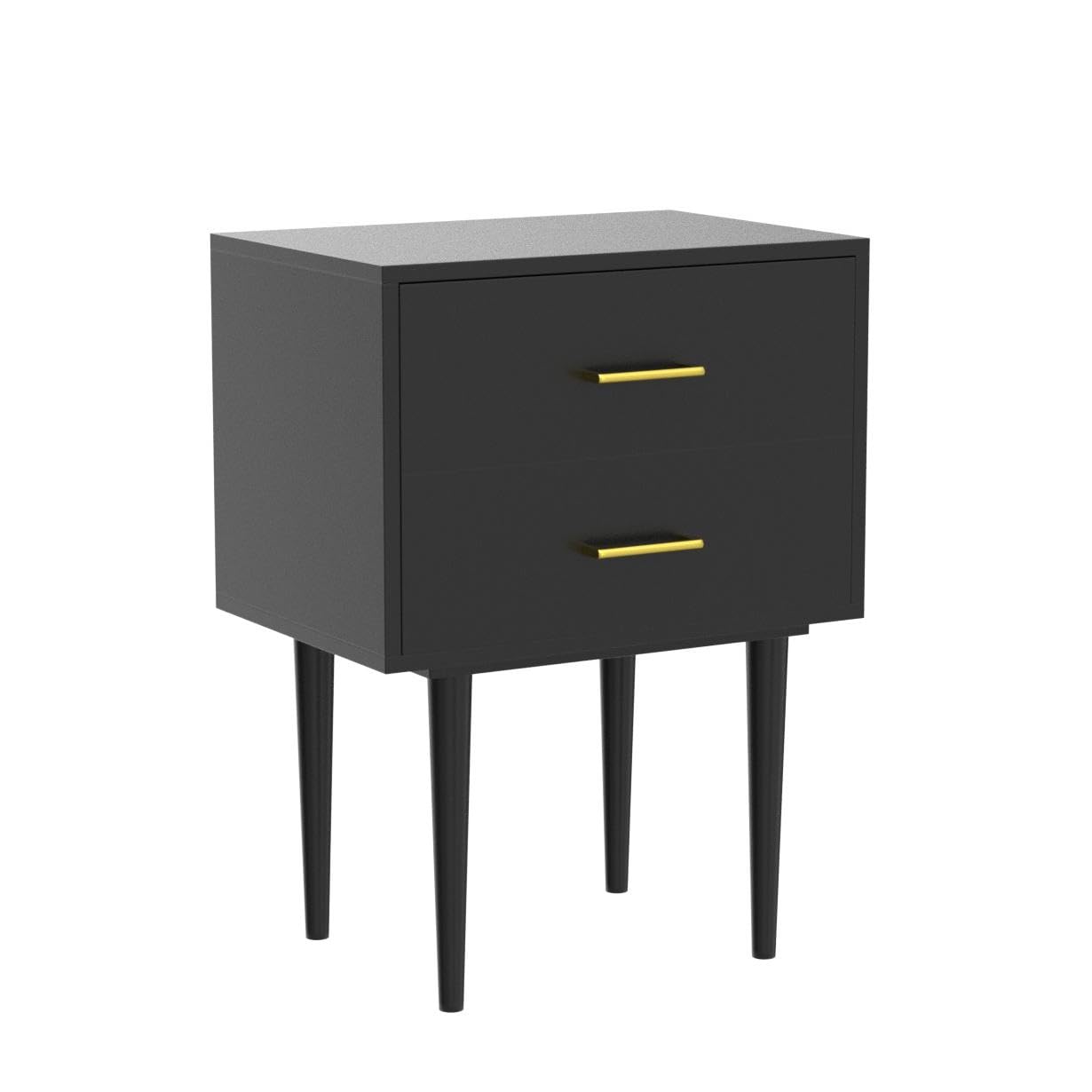 Modern Nightstand with Drawers Black Night Stands for Bedroom,Wood Bedside Table with Drawers,Nightstands Suitable for Salon and Office,Mesita De Noche para Cuarto,26 Inch Tall,2- Drawer