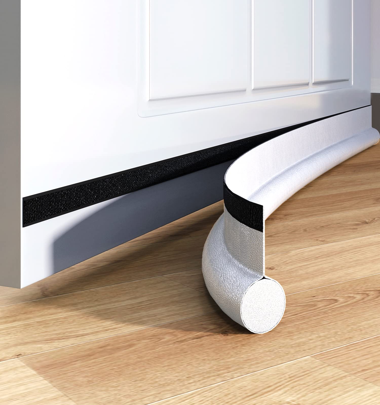 Adjustable Under Door Draft Stopper - 37" White, Blocks Air, Wind, Sound & Light