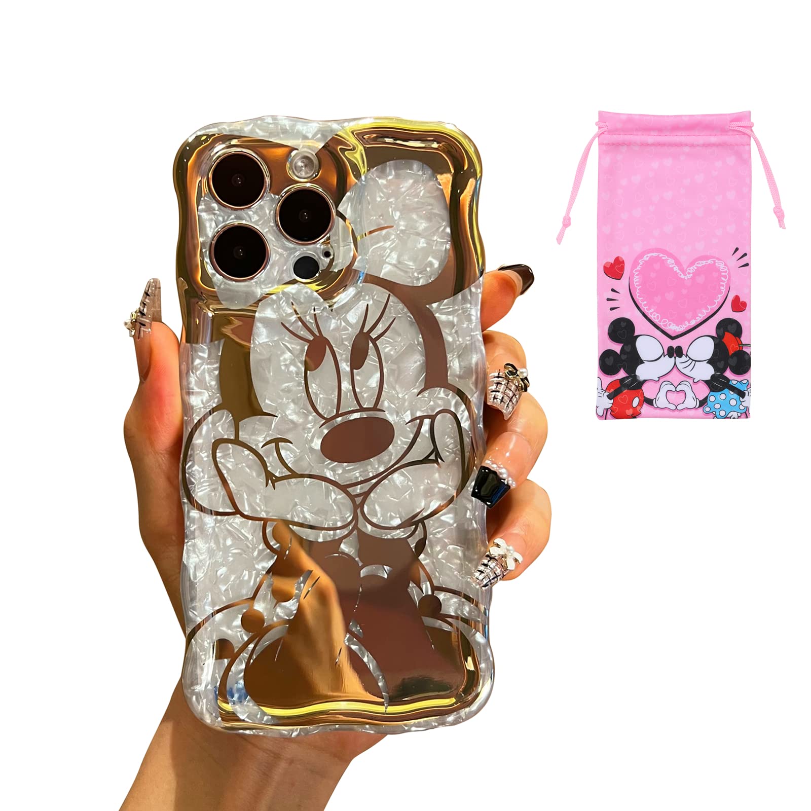 Filaco Cute Case for iPhone 14 Pro Max, Curly Wave Frame Shape Minnie Glitter Cover, Slim Thin Full Camera Lens Protection Case for Women & Girls