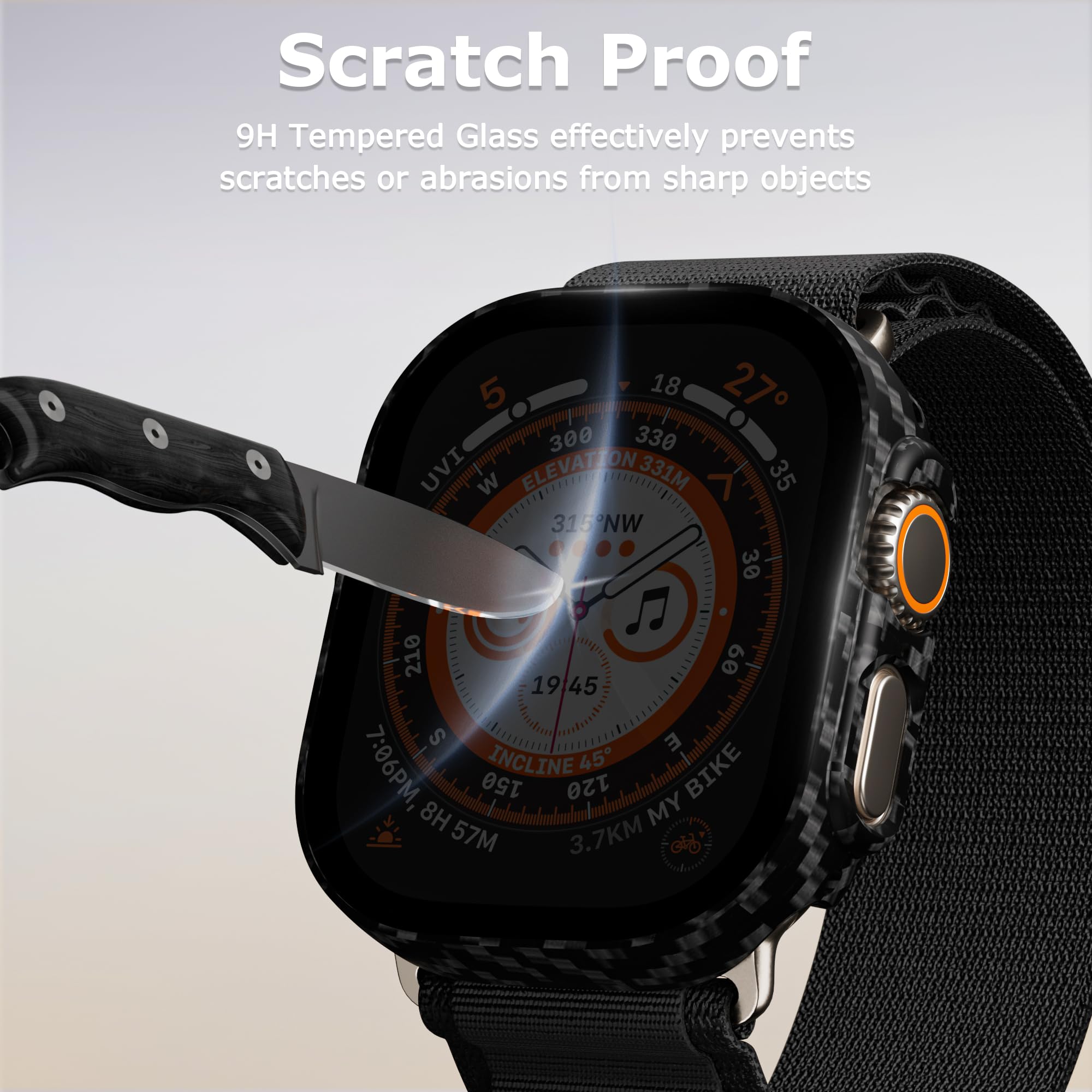 TSOGIA Apple Watch Ultra Privacy Screen Protector & Bumper Case, 49mm, 2 Pack, Carbon Fiber, Anti-Peeping