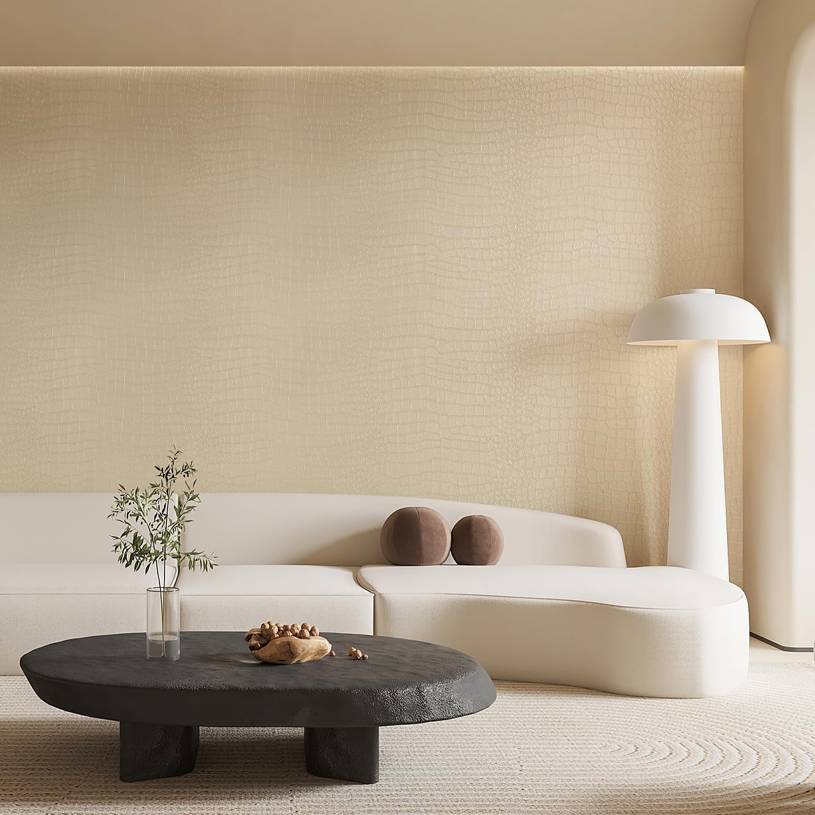 Zeeko Gold Textured Wallpaper Champagne Glod Wallpaper 17.7'' x 236'' Neutral Wallpaper Waterproof Modern Wallpaper Luxury Art Deco Mural Non-Adhesive Wallpaper
