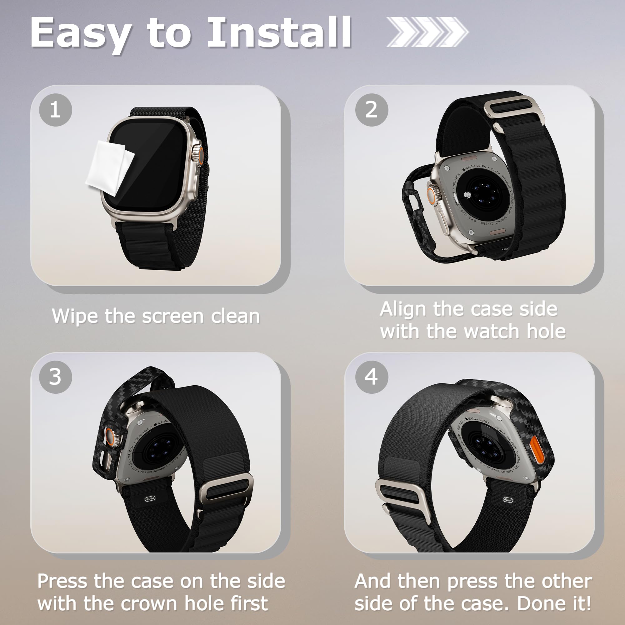 TSOGIA Apple Watch Ultra Privacy Screen Protector & Bumper Case, 49mm, 2 Pack, Carbon Fiber, Anti-Peeping