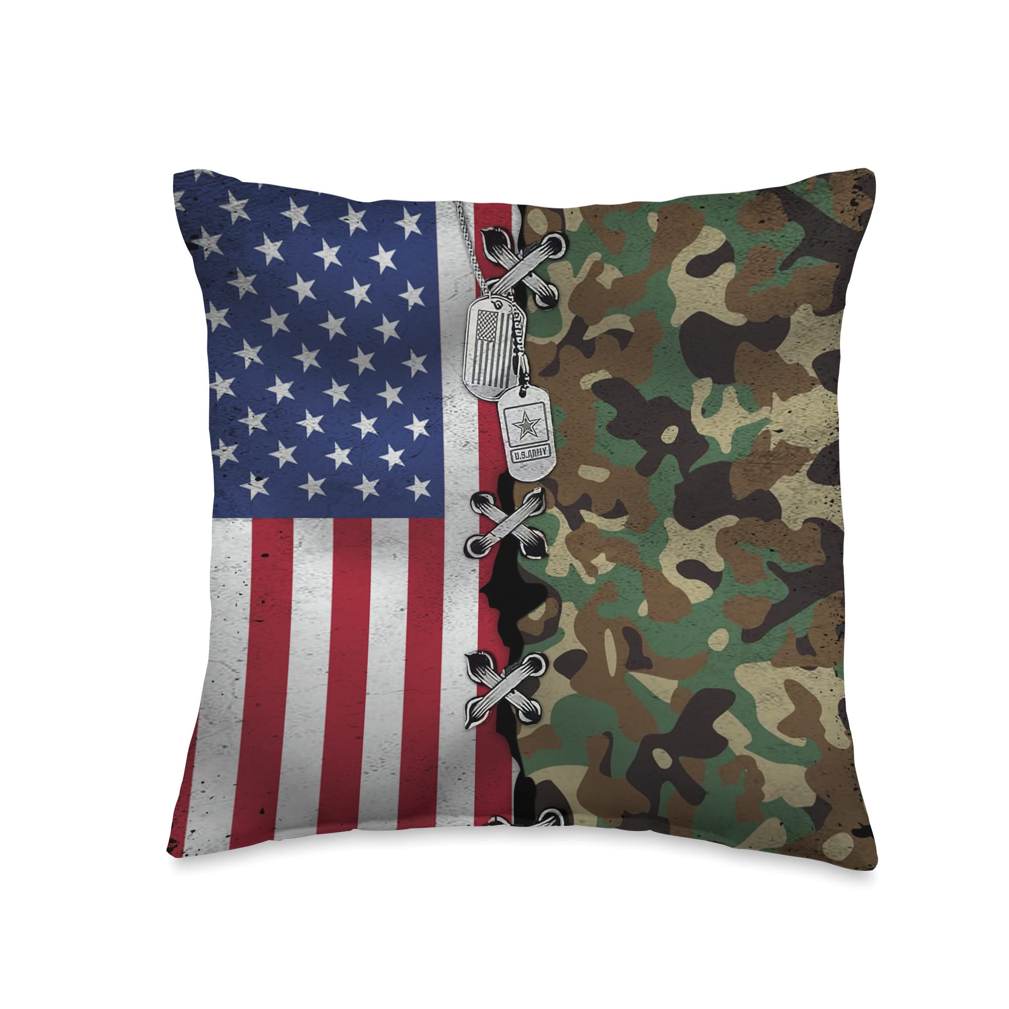 Independence Memorial Day USA Flag Camo Phone Case 4th of July Patriotic American Flag Woodland Camouflage Camo Throw Pillow, 16x16, Multicolor