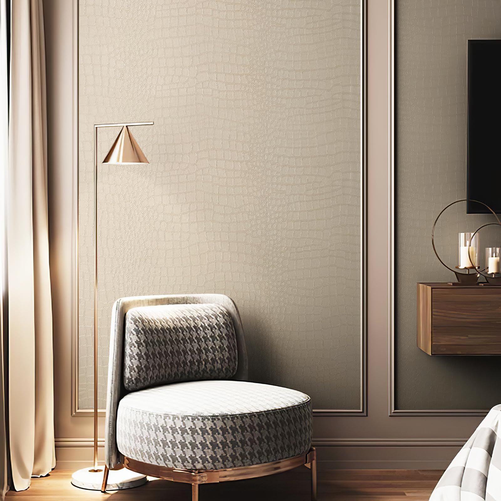 Zeeko Gold Textured Wallpaper Champagne Glod Wallpaper 17.7'' x 236'' Neutral Wallpaper Waterproof Modern Wallpaper Luxury Art Deco Mural Non-Adhesive Wallpaper