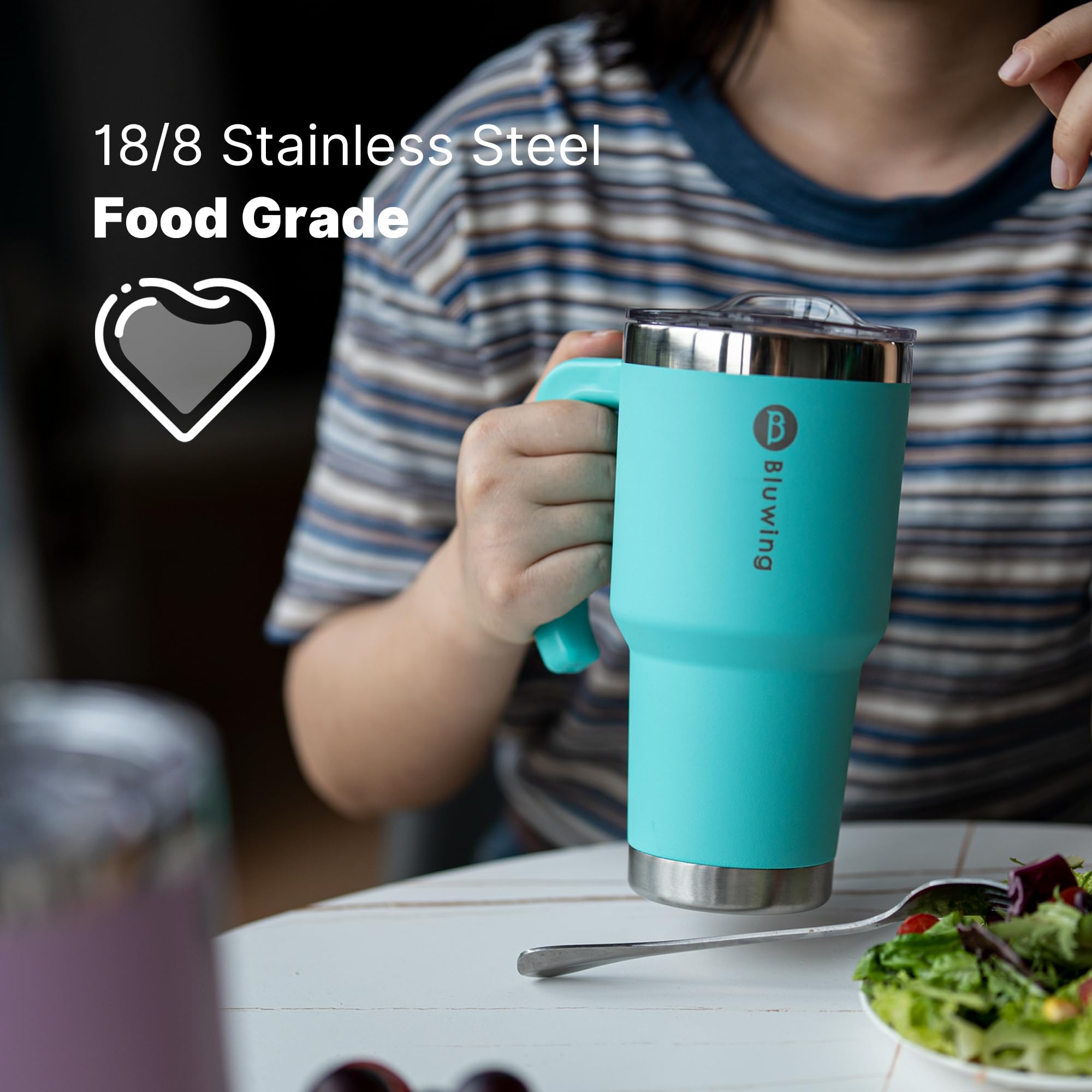 Bluwing Stainless Steel Coffee Tumbler with Handle, 30 oz Double Wall Vacuum Insulated Water Tumbler with Spill Proof Lid for Travel(Black)