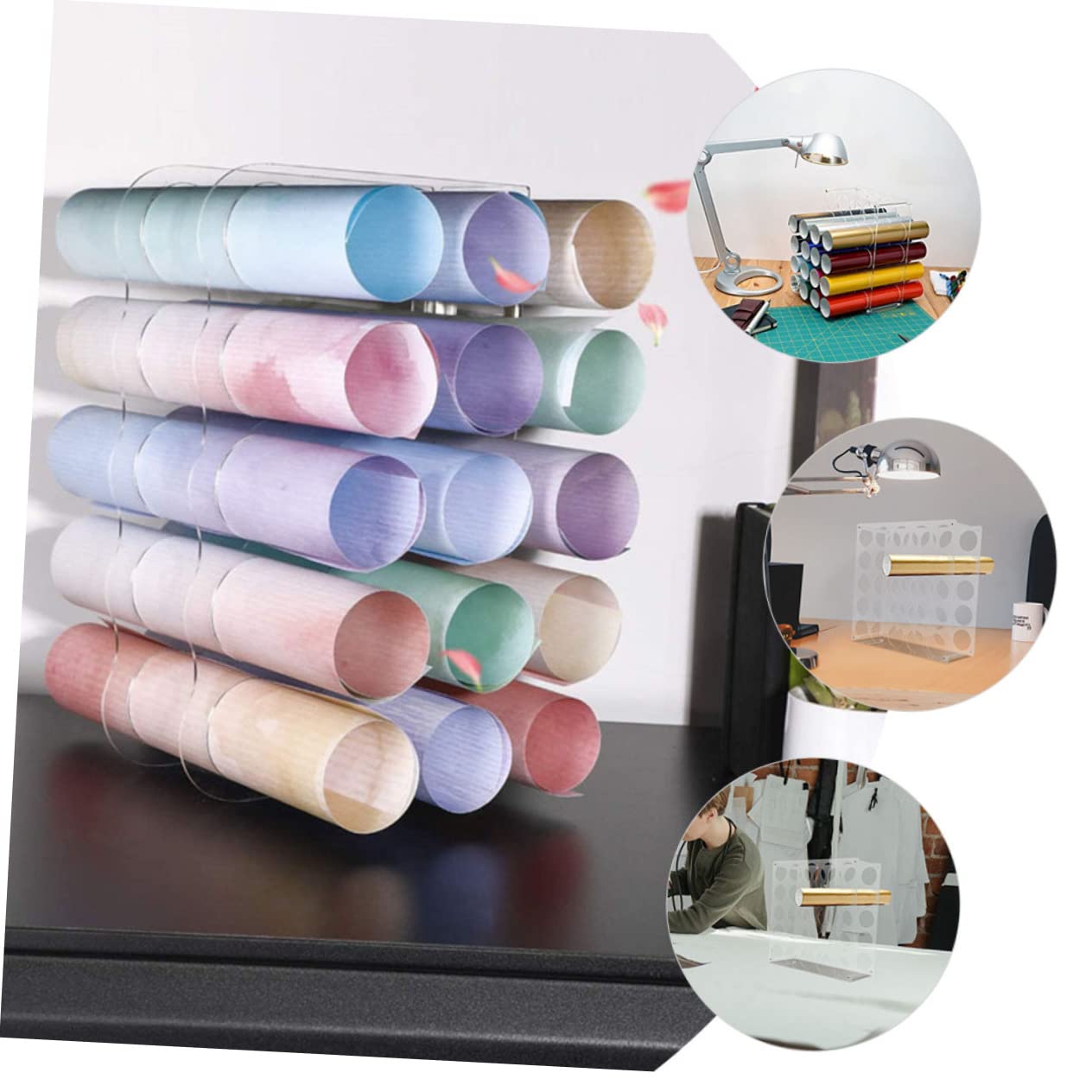 Didiseaon Easy Install Vinyl Roll Storage Rack 25 Holes Acrylic Vinyl Organizer for Craft Vinyl Wrap Rolls Holder
