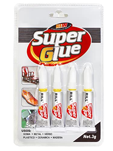 Super Glue Gel, Superglue Single Use Minis Strong Glue, Quick Dry Clear Super Glue for Plastic, Metal, Ceramic, Wood, Glass, Rubber (Four 3 Gram Tubes)